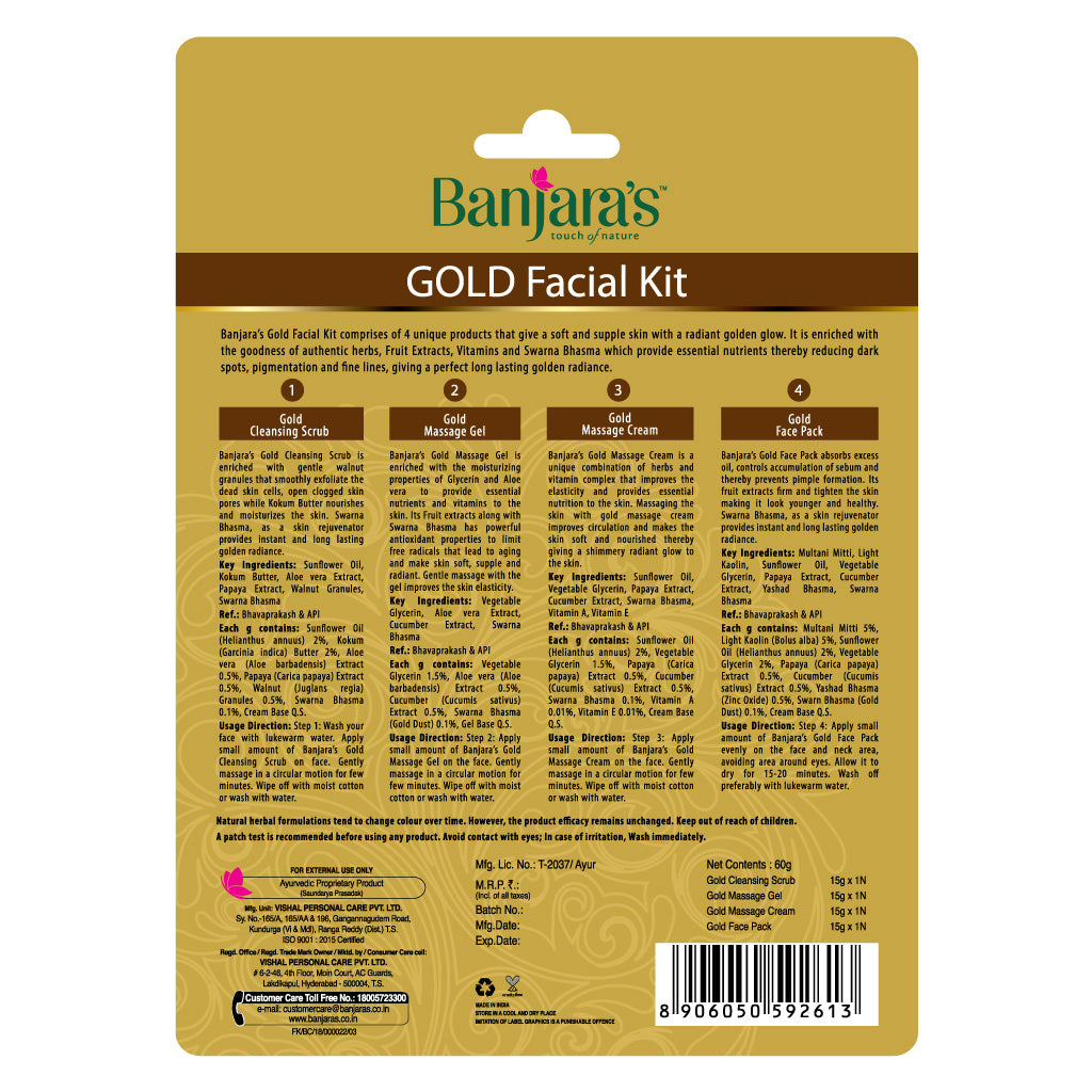 Banjara's Gold Facial kit (Blister Pack) | Buy Online – B E STORE
