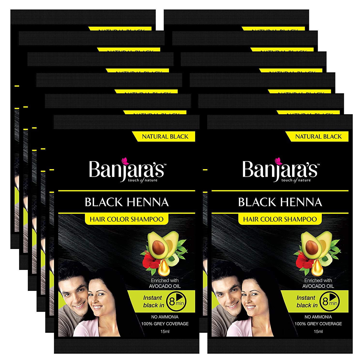 Banjara's Black Henna Hair Color Shampoo, 15ml (Pack of 12) | Enriched ...